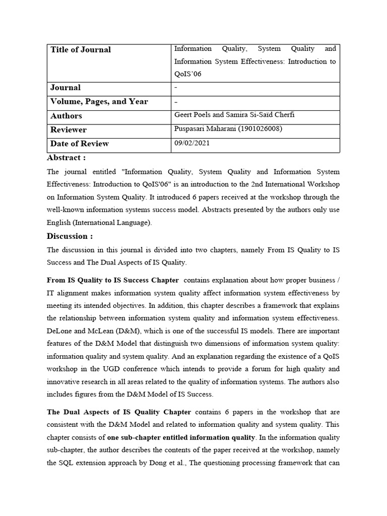 The Review of Information and System Quality Journal | PDF | Information