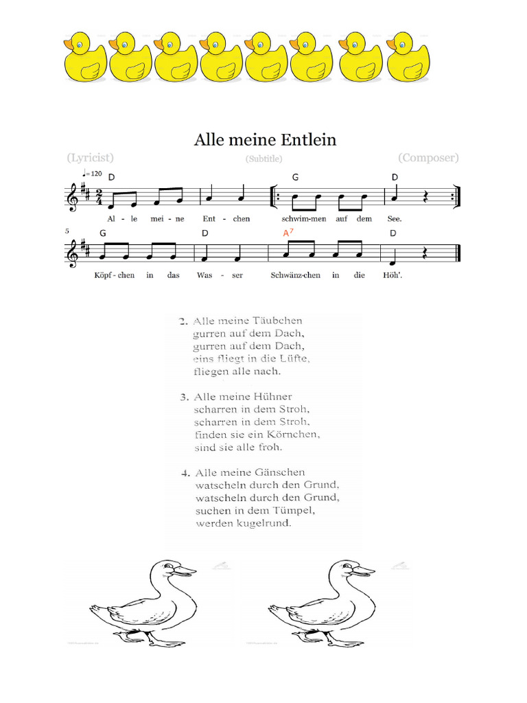 Alle Meine Entchen D-Dur | PDF