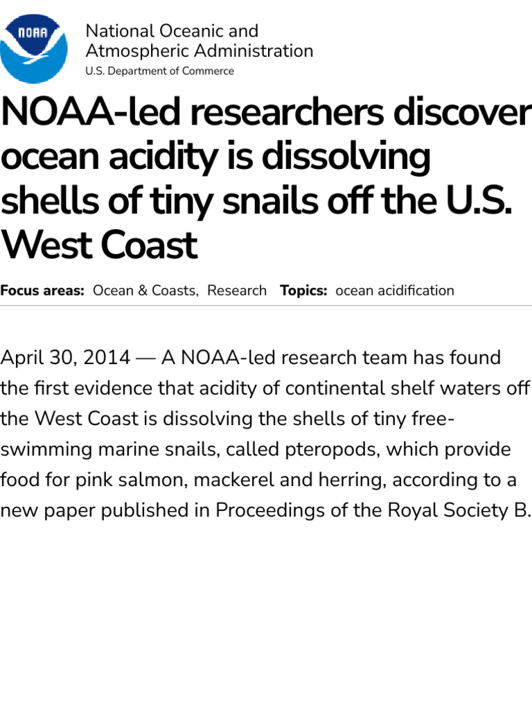 NOAA-led Researchers Discover Ocean Acidity Is Dissolving Shells of ...