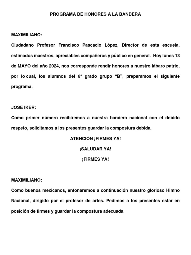 Programa de Honores A La Bandera 6°b | PDF | Maestros