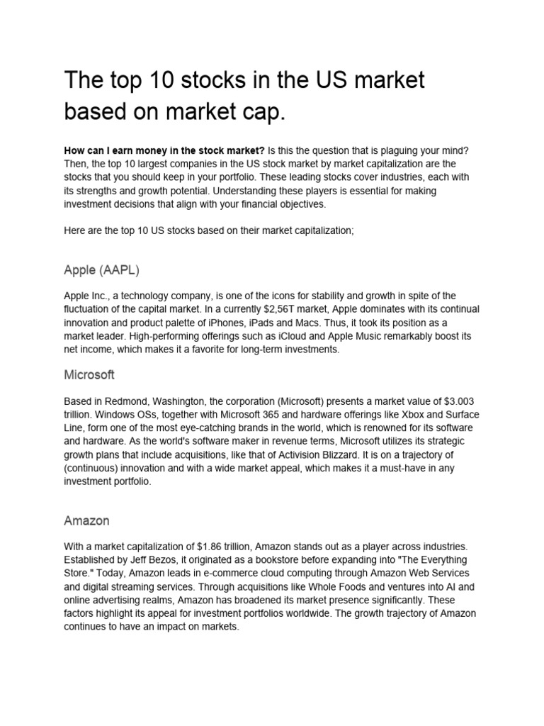 The Top 10 Stocks in The US Market Based On Market Cap - Edited | PDF ...