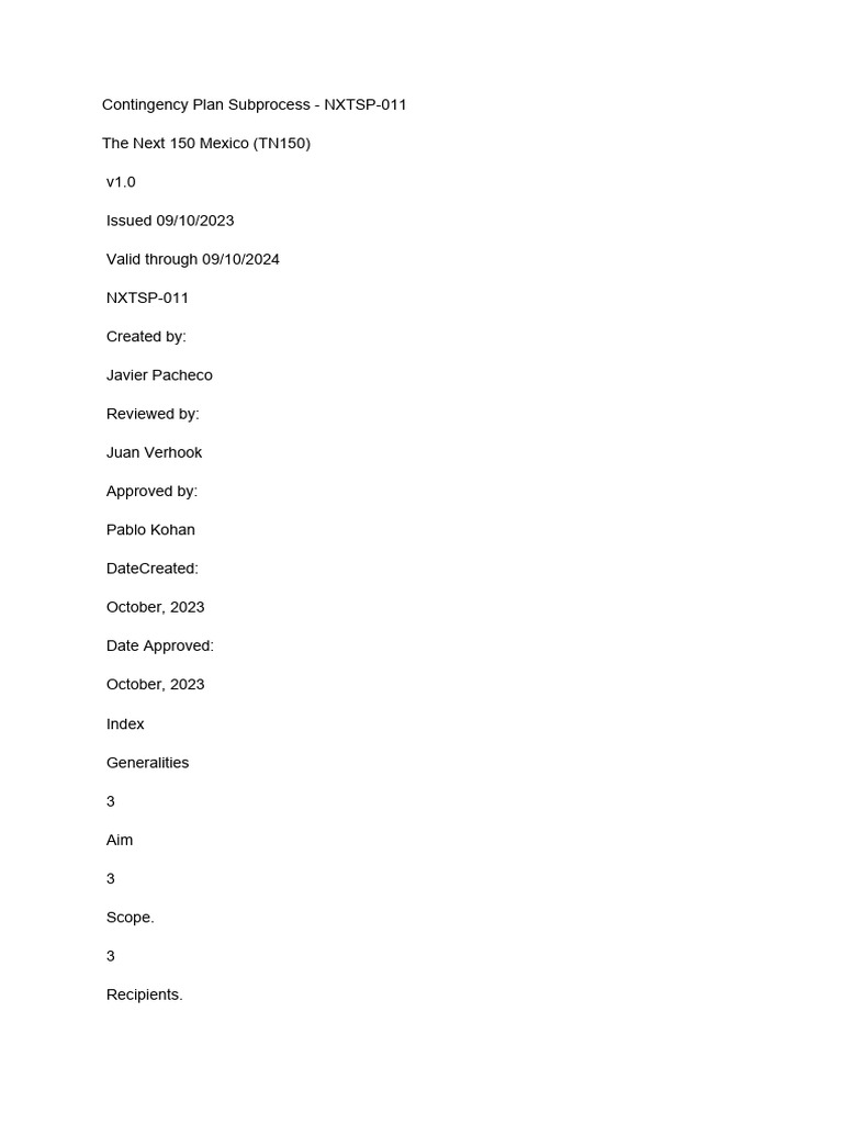 Contingency Plan Subprocess | PDF | Emergency | Hazards