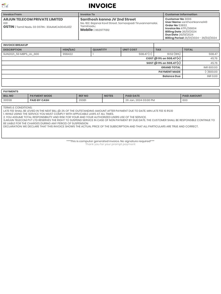 Atpl 36604 | PDF | Invoice | Fee