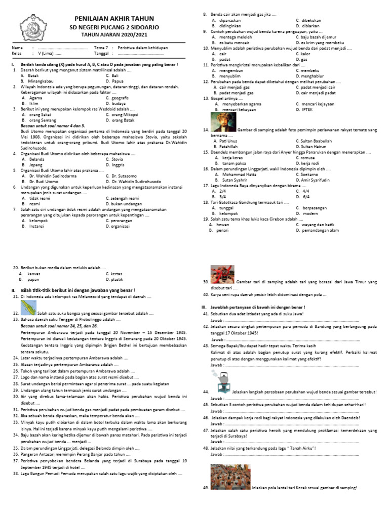PTS 2 Tema 7 Kelas 5 Tahun Ajaran 2020-2021 | PDF