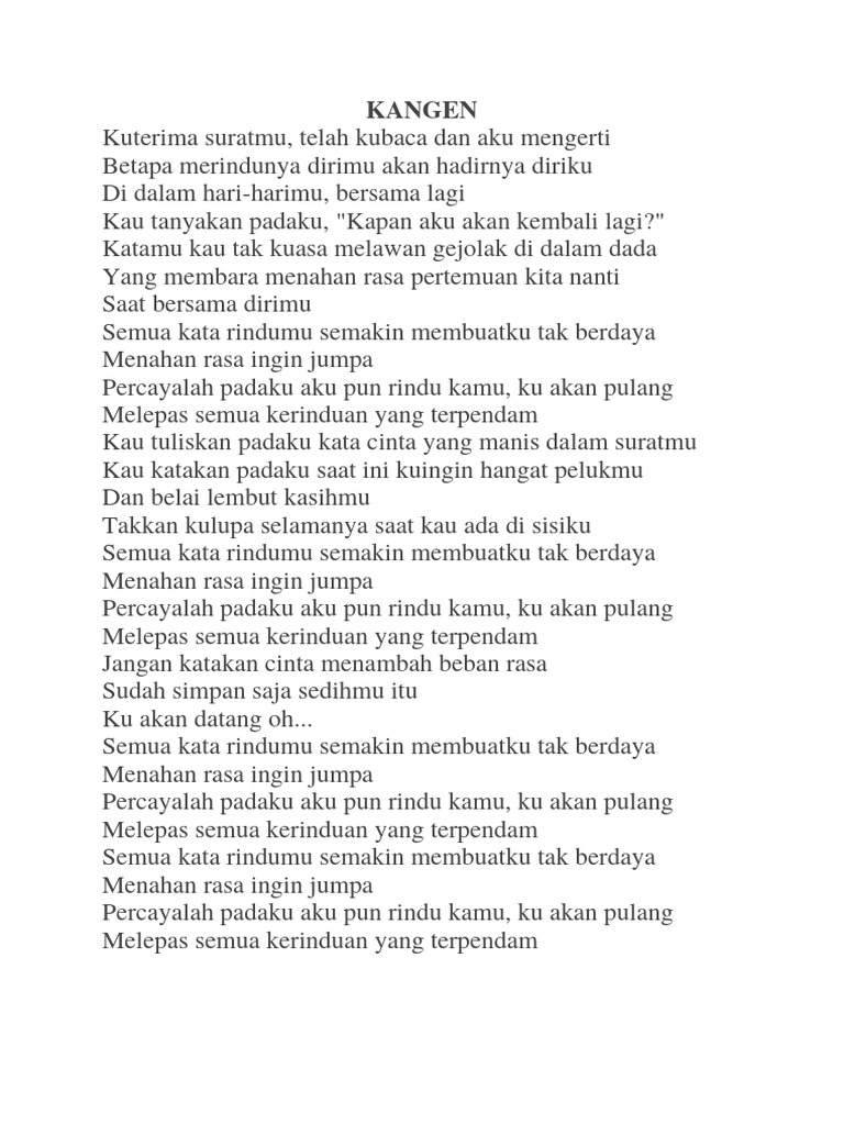 Lirik Lagu Kerinduan dan Pertamina | PDF