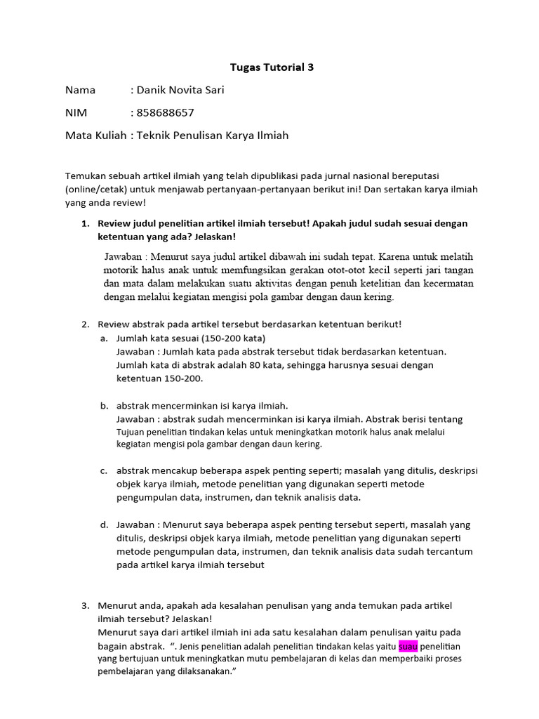 Tugas Tutorial 3 Teknik Penulisan Karya Ilmiah | PDF | Kesehatan Holistik | Sains & Matematika