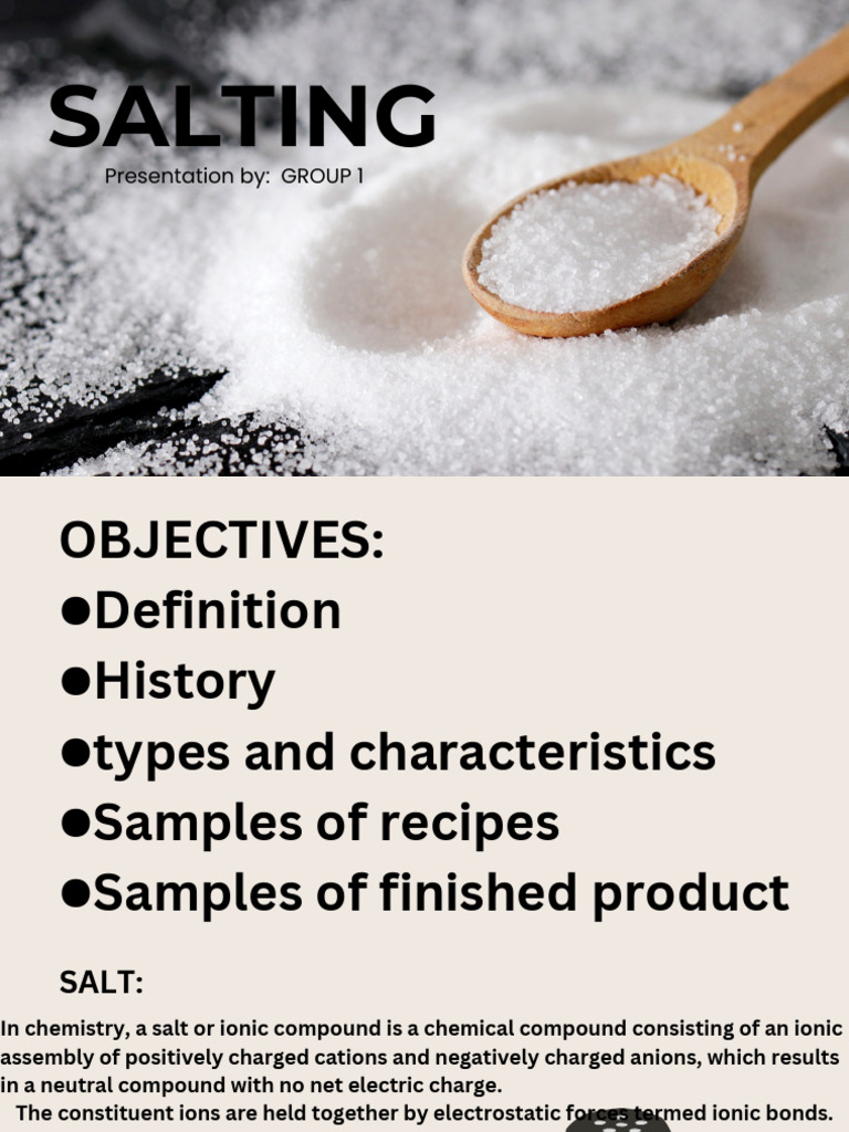 FoodProcessing Presentation SALTING | PDF | Ion | Salt