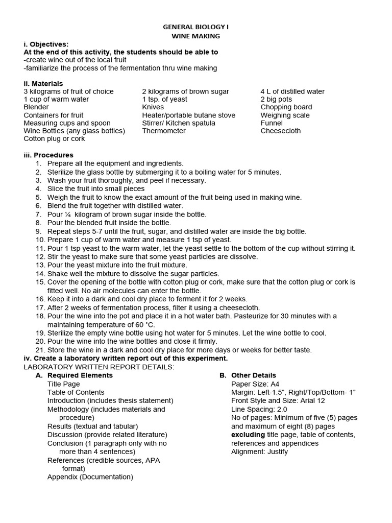 Wine making lab | PDF | Wine | Winemaking