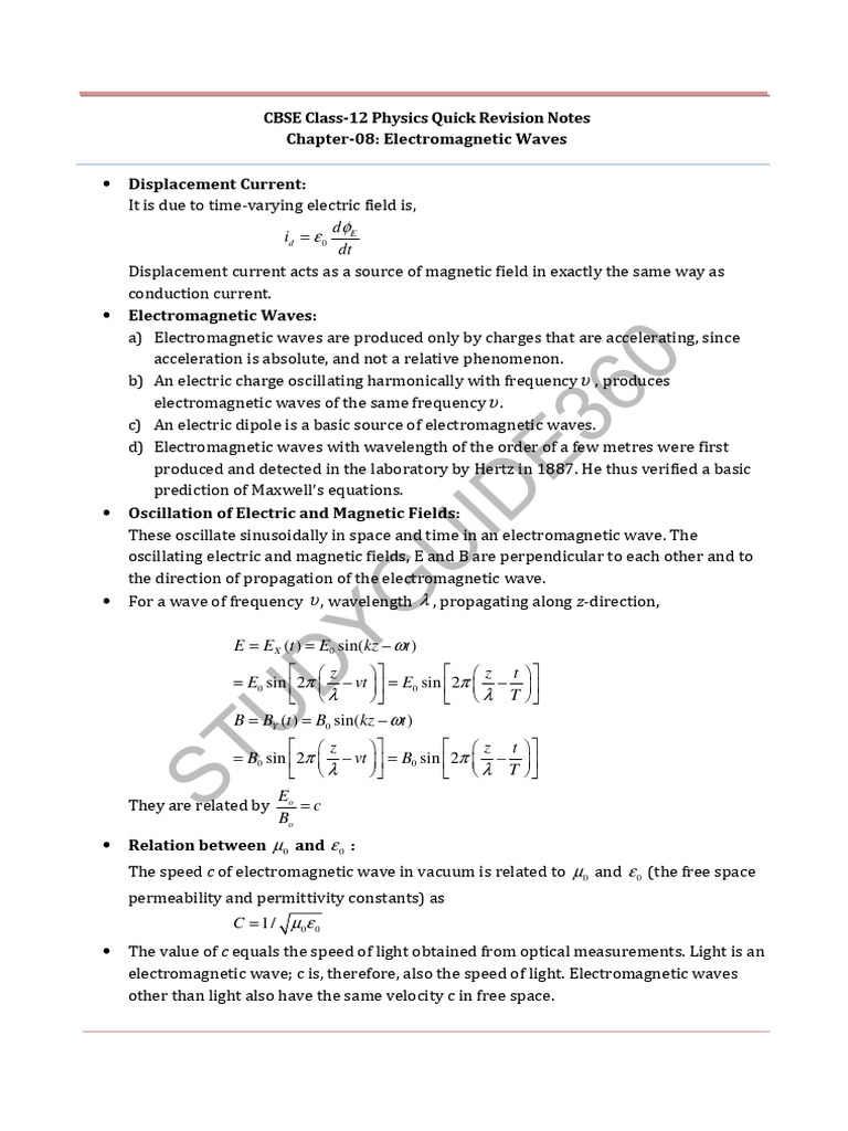 12 Physics Notes Ch08 Electromagnetic Waves Unlocked | PDF ...