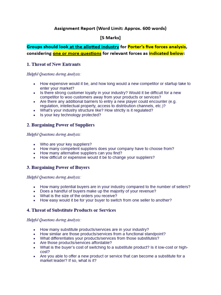 Assignment For Five Force Analysis Report | PDF | Economics | Business