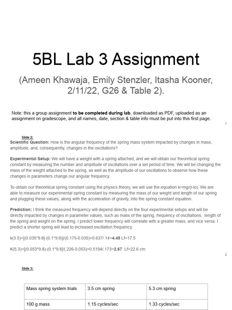 W22 5bl Lab 3 Assignment Pdf Pendulum Oscillation