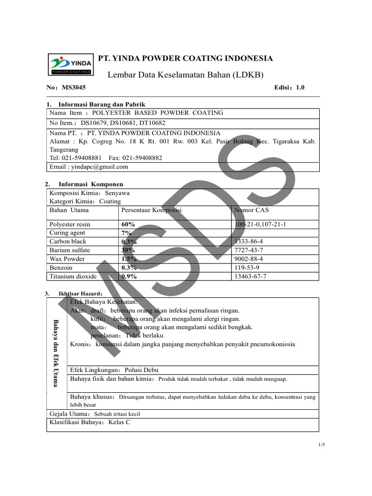 MSDS Powder Coating New | PDF