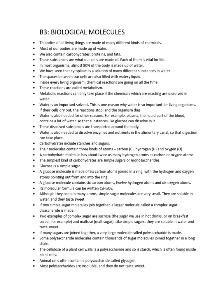 B3: Biological Molecules | PDF | Carbohydrates | Enzyme