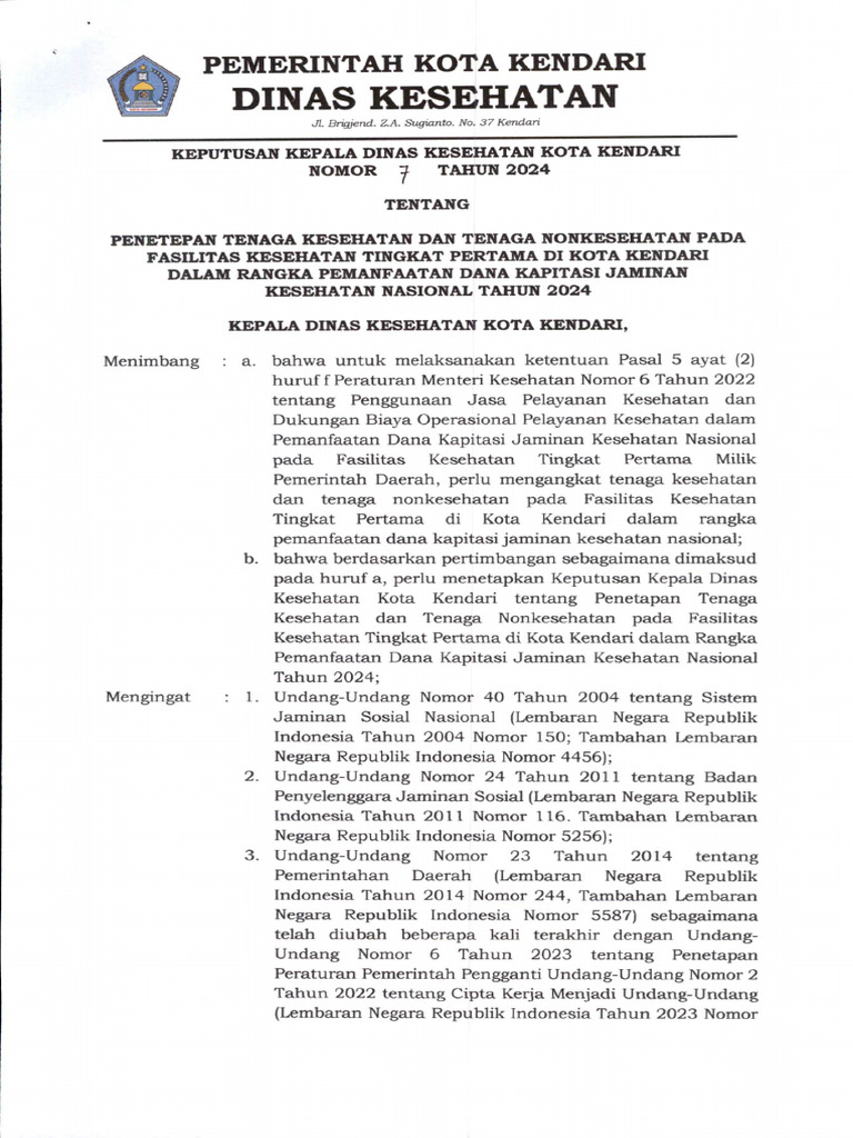 SK Tenaga Kontrak JKN 2024 | PDF