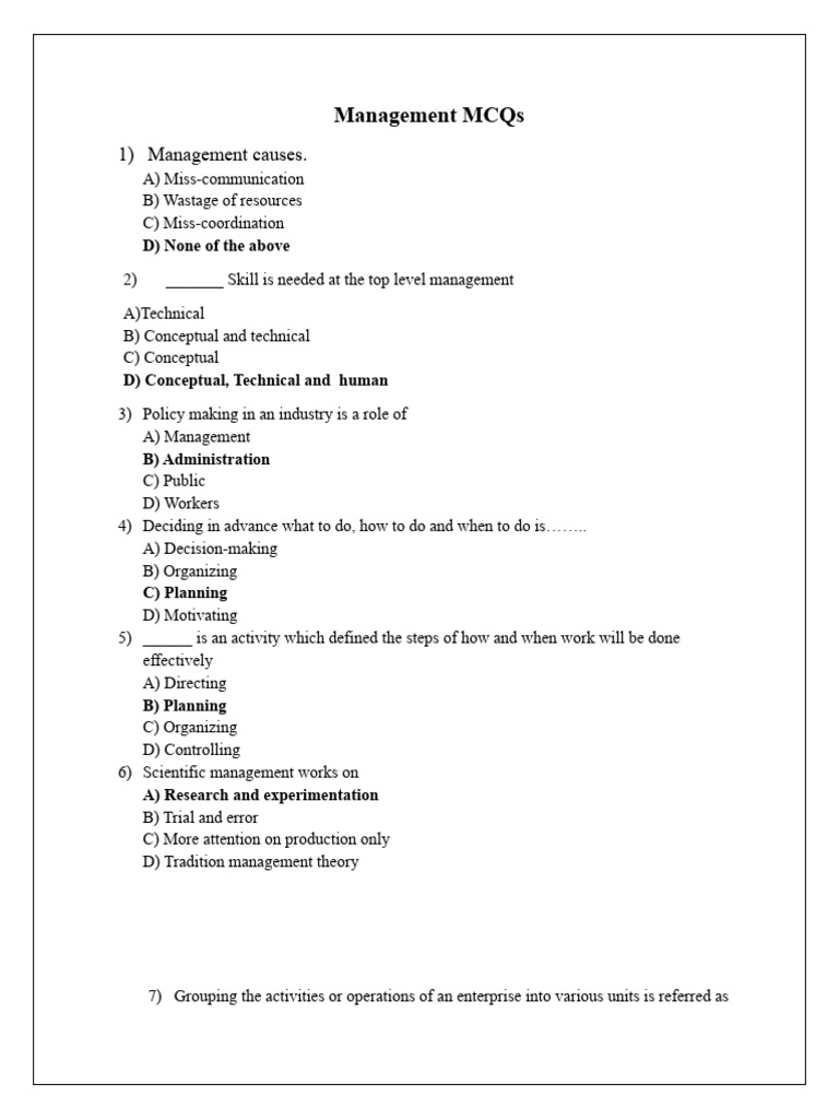 Management MCQ | PDF | Business | Economies