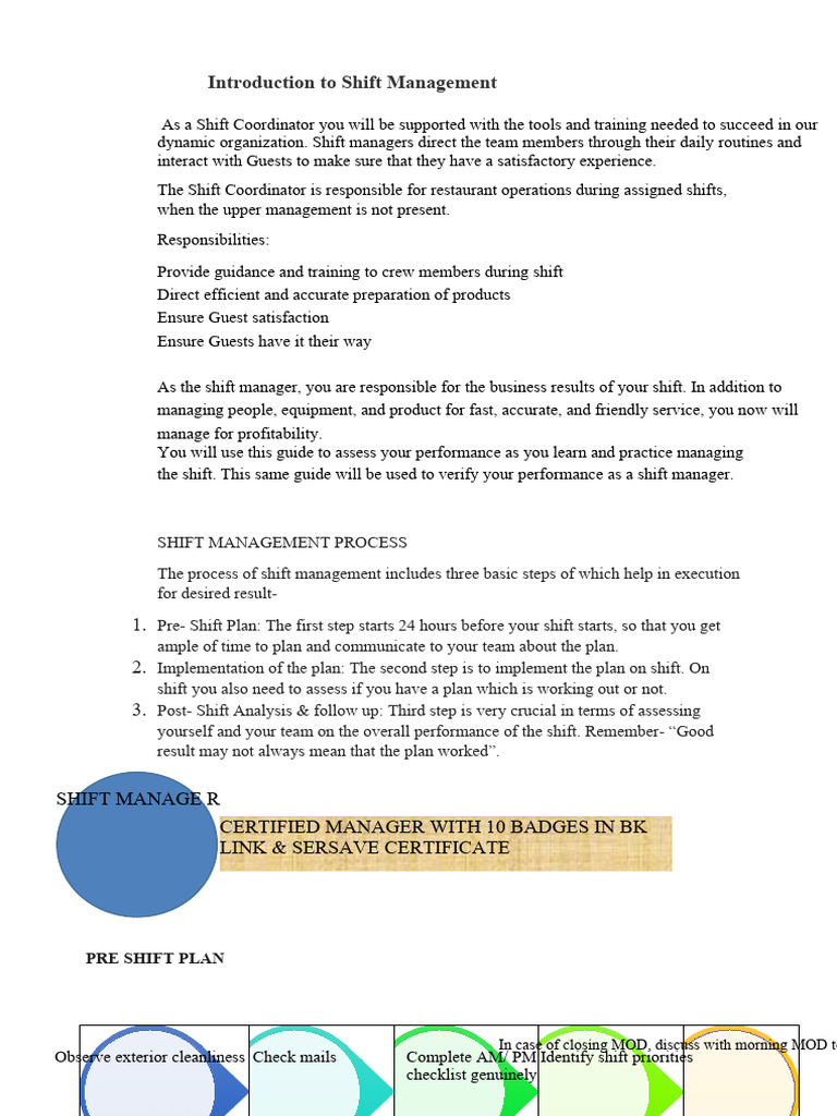 Introduction To Shift Management | PDF | Food Safety | Foodborne Illness