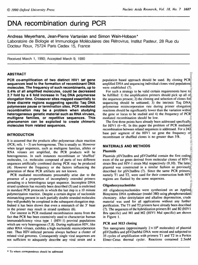 DNA Recombination During PCR | PDF | Polymerase Chain Reaction | Primer ...