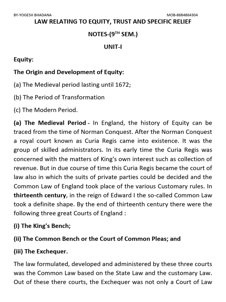 Law Relating To Equity | PDF | Equity (Law) | Legal Remedy