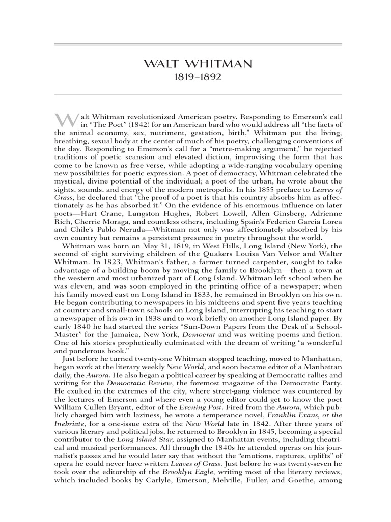 Walt Whitman Crossing Brooklyn Ferry | PDF | Walt Whitman | Leaves Of Grass