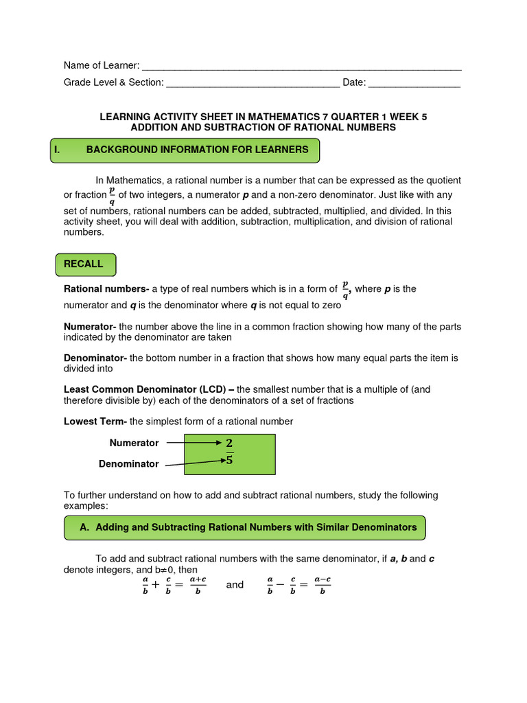 Math 7: Rational Numbers Guide | PDF | Rational Number | Numbers