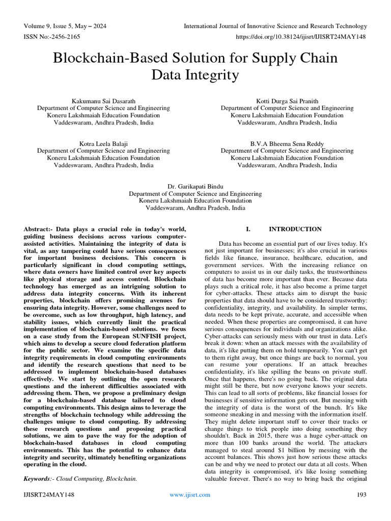 Blockchain Solutions for Data Integrity | PDF | Cryptocurrency | Cloud ...