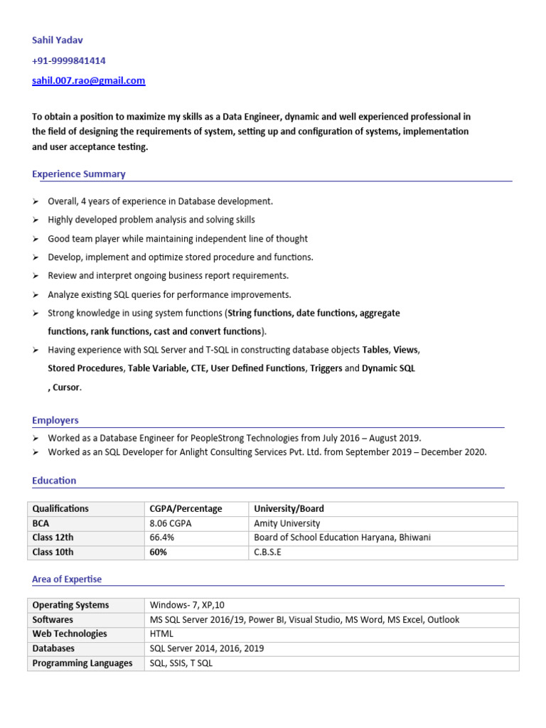 Resume Template 3 | PDF | Microsoft Sql Server | Sql