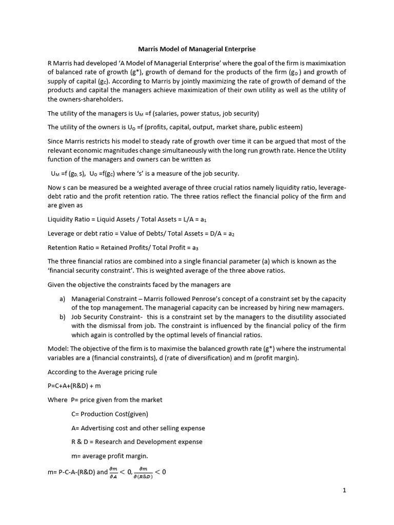 Marris Model: Managerial Equilibrium Explained | PDF | Profit ...