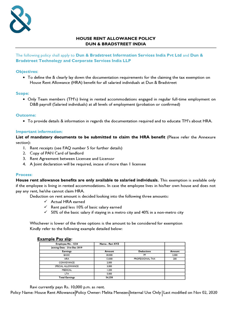 House Rent Allowance (HRA) | PDF | Salary | Landlord