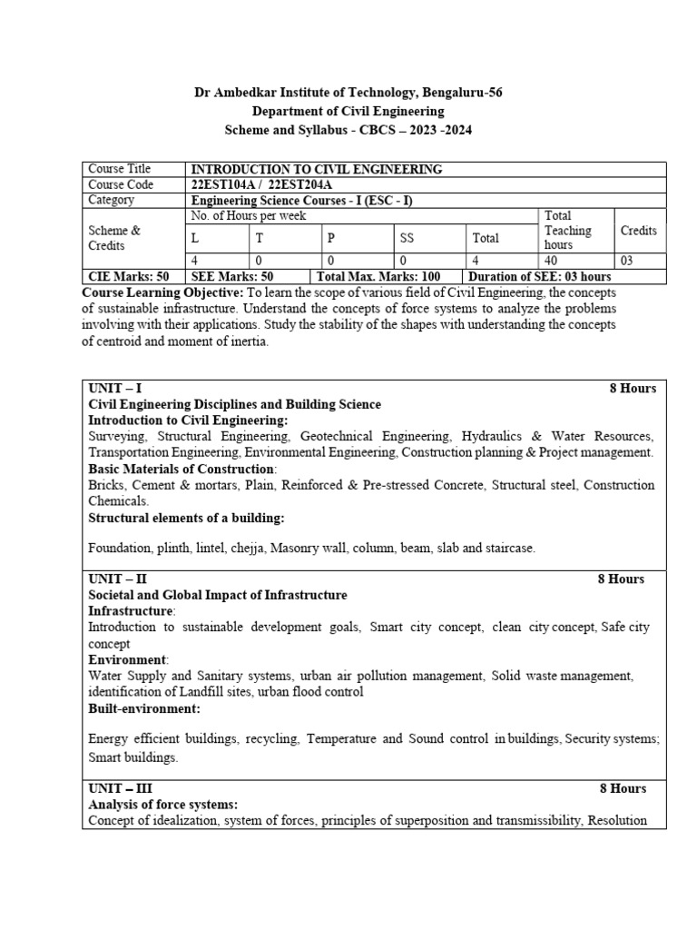 Civil Engineering Syllabus 2023-2024 | PDF | Force | Civil Engineering