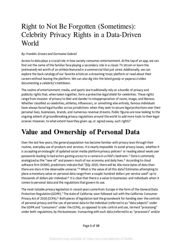 Celebrity Privacy Rights in A Data-Driven World | PDF | Privacy | Right ...