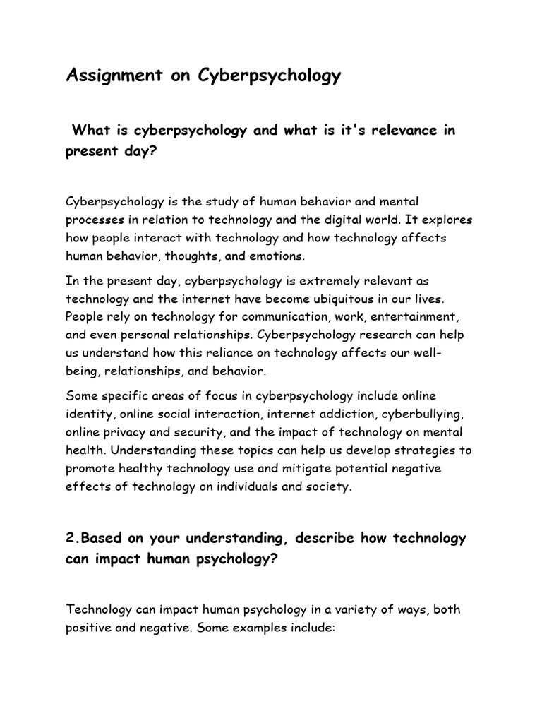 Assignment On Cyberpsychology | PDF | Social Media | Popular Culture ...