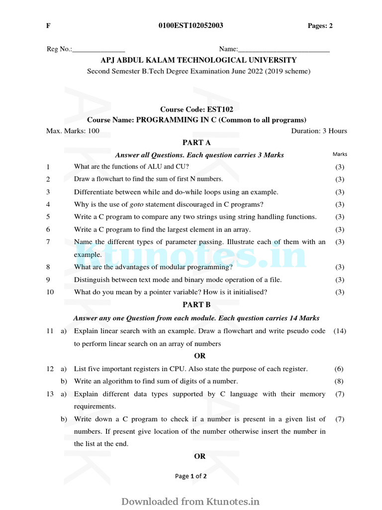 EST102-B - June 2022 | PDF | C (Programming Language) | String ...