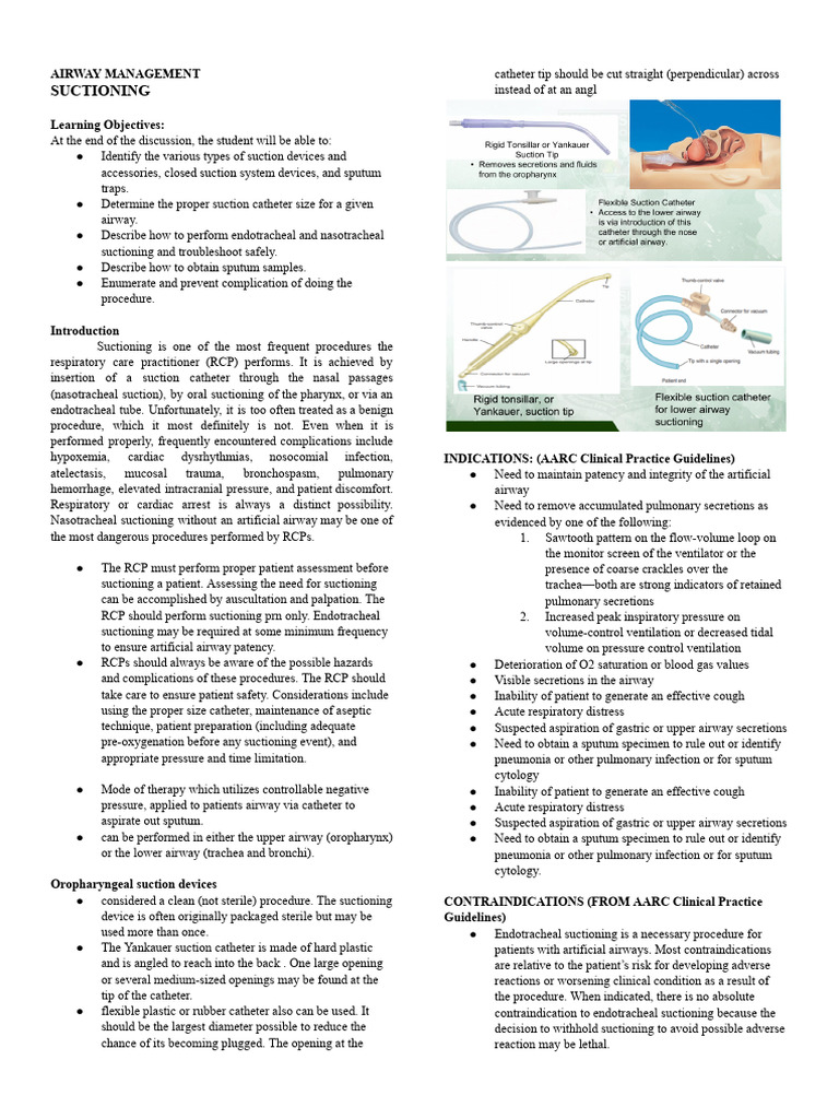 AIRWAY-MANAGEMENT-SUCTIONING Notes | PDF | Respiratory Tract | Pump