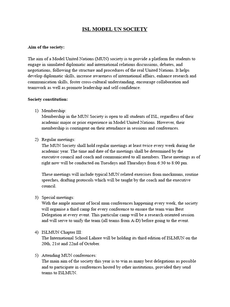 ISL MODEL UN SOCIETY | PDF | Government