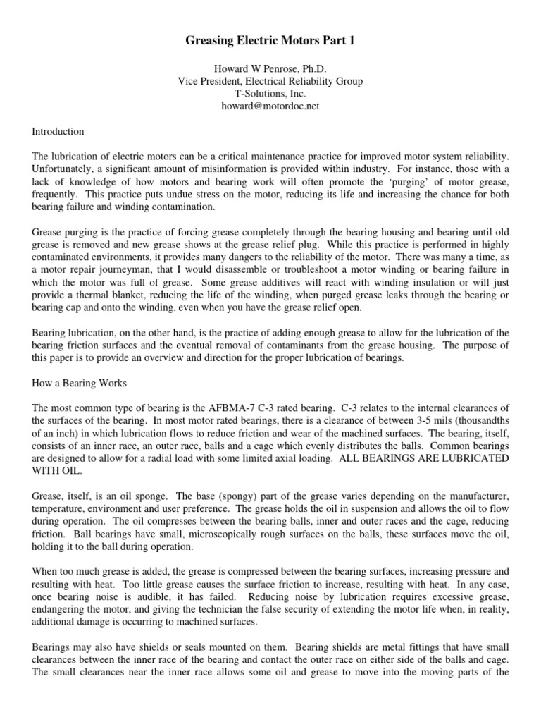 Greasing Electric Motors Part 1 | PDF | Bearing (Mechanical ...