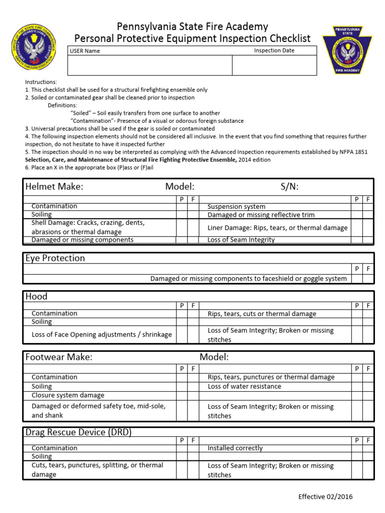 PPE Inspection Checklist | PDF | Personal Protective Equipment | Safety