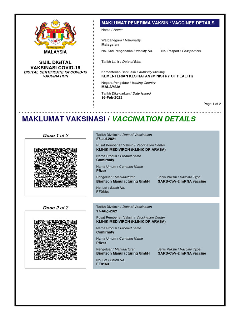 DIGITAL CERTIFICATE For COVID-19 VACCINATION | PDF | Viral Respiratory ...