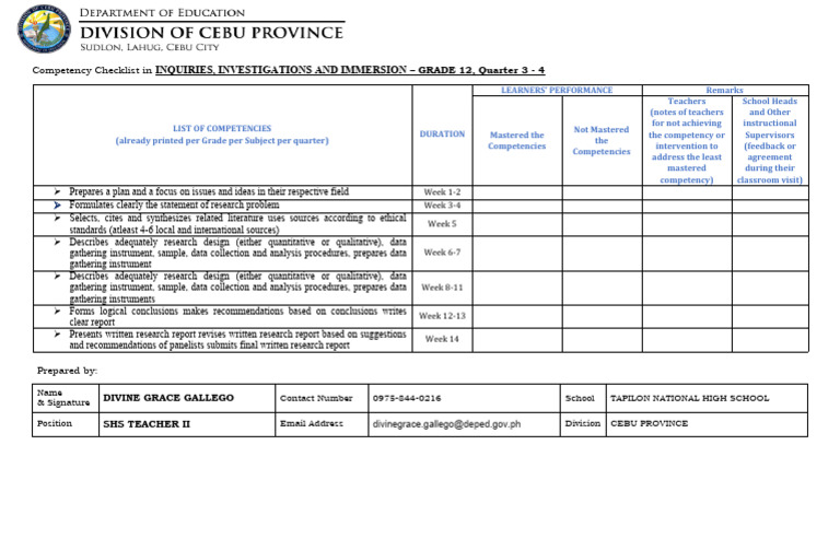 LC Checklist 3i | PDF | Qualitative Research | Procedural Knowledge