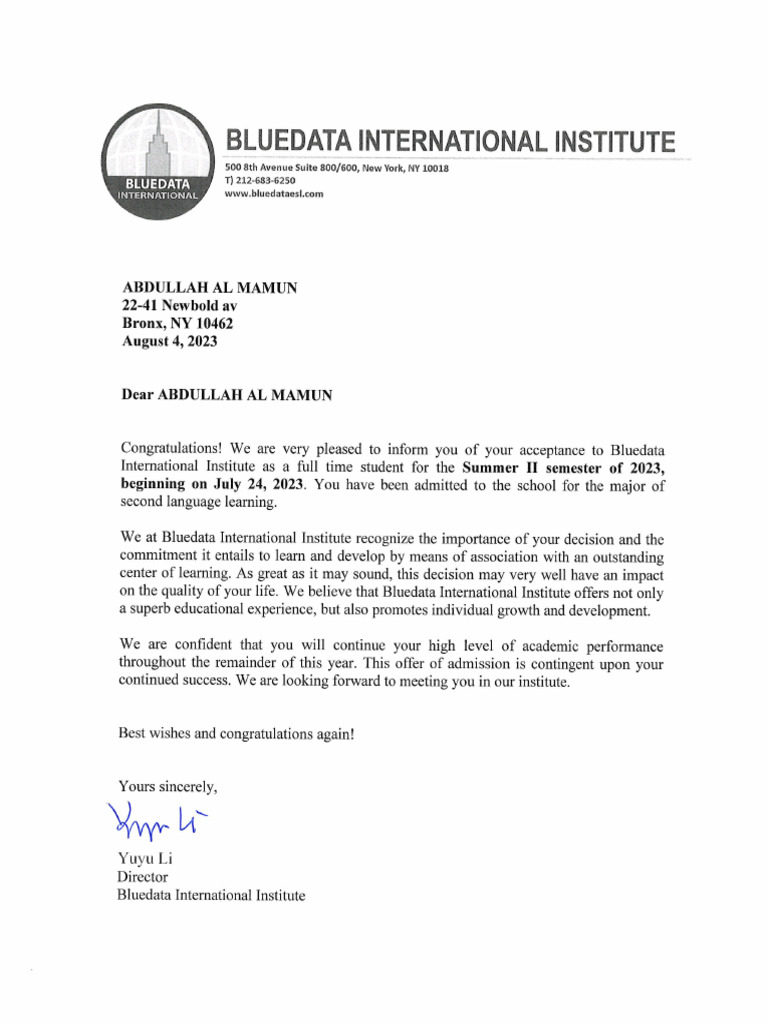 Acceptance Letter - Transfer Form | PDF