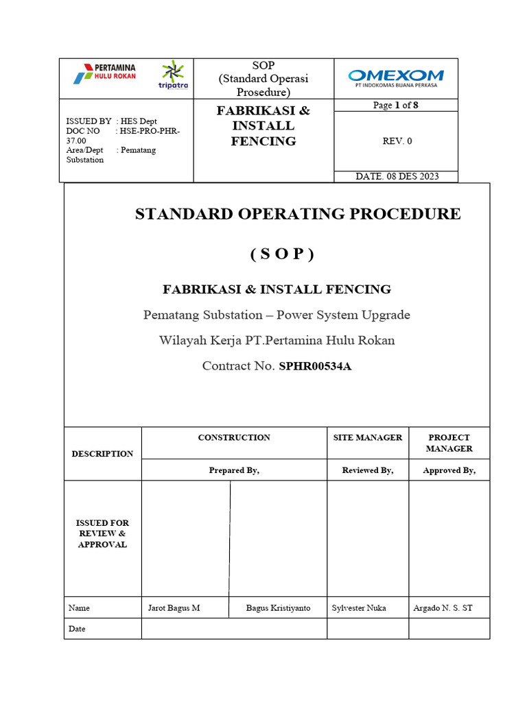 SOP - Fabrikasi & Install Fencing | PDF