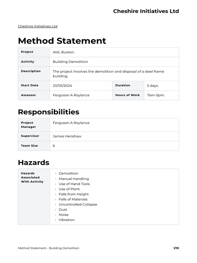 Method Statement Building Demolition 2 | PDF | Demolition | Personal ...