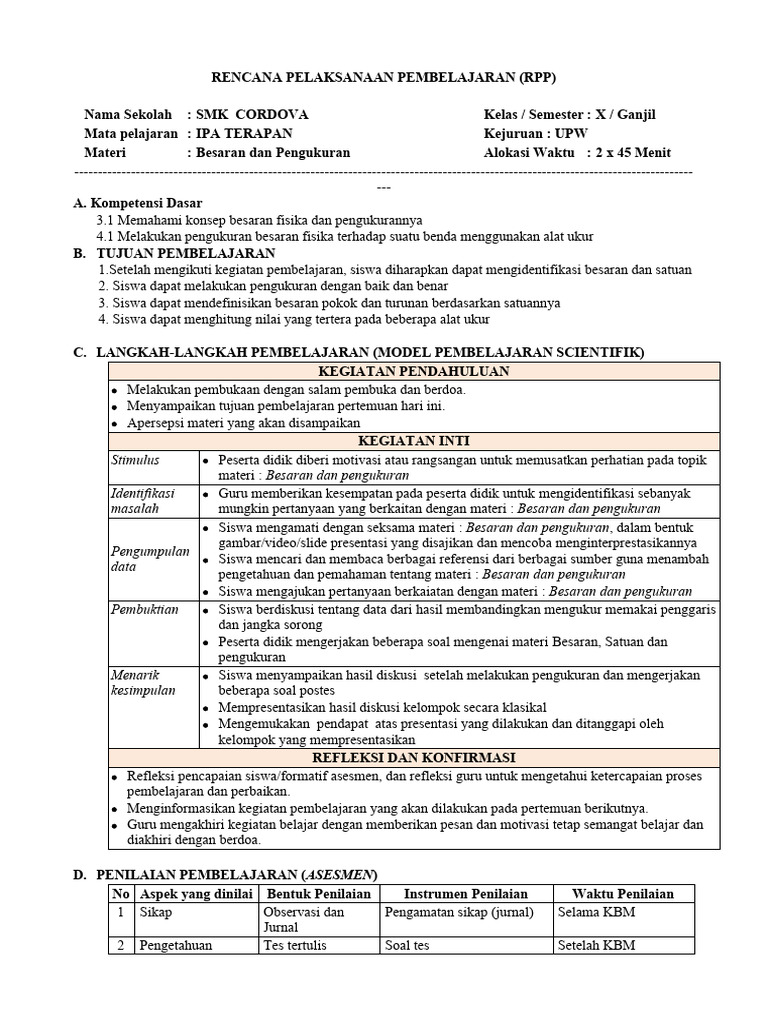 RPP 1 - Besaran Dan Pengukuran | PDF