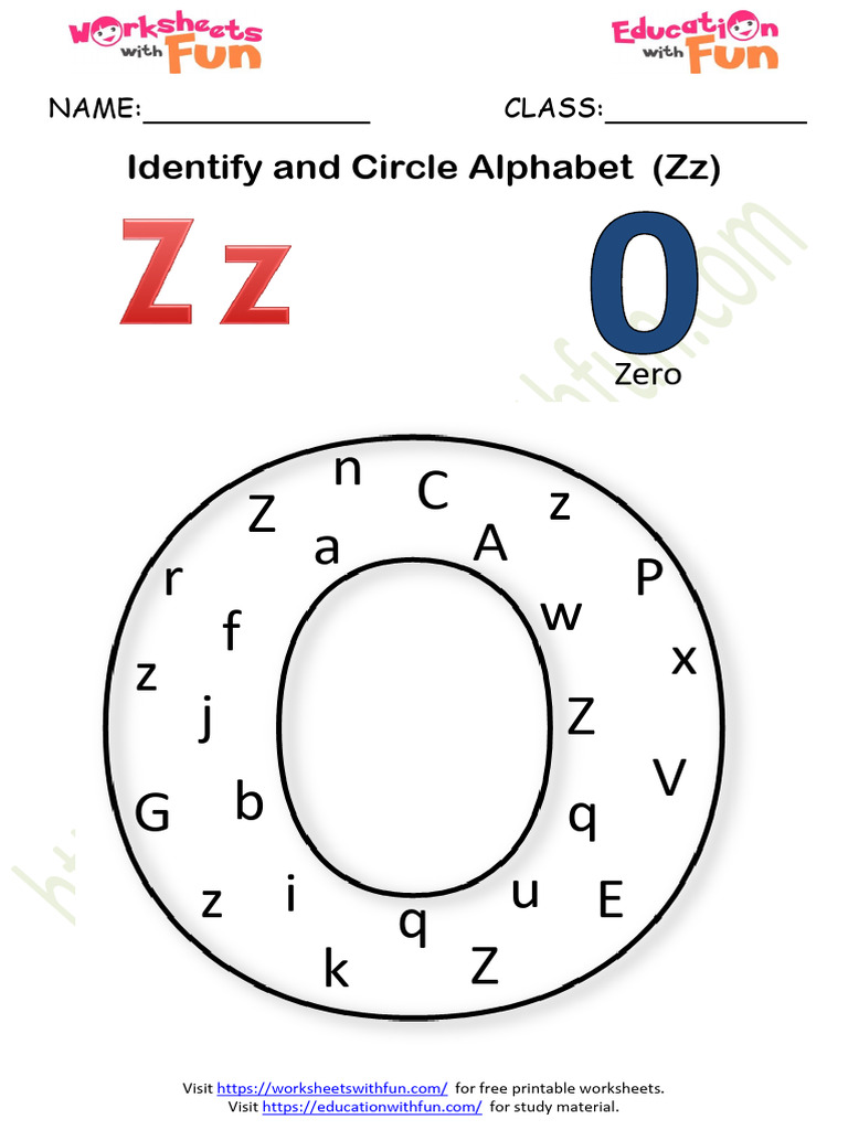 Identify and Circle Alphabet (ZZ) Worksheet 26 | PDF