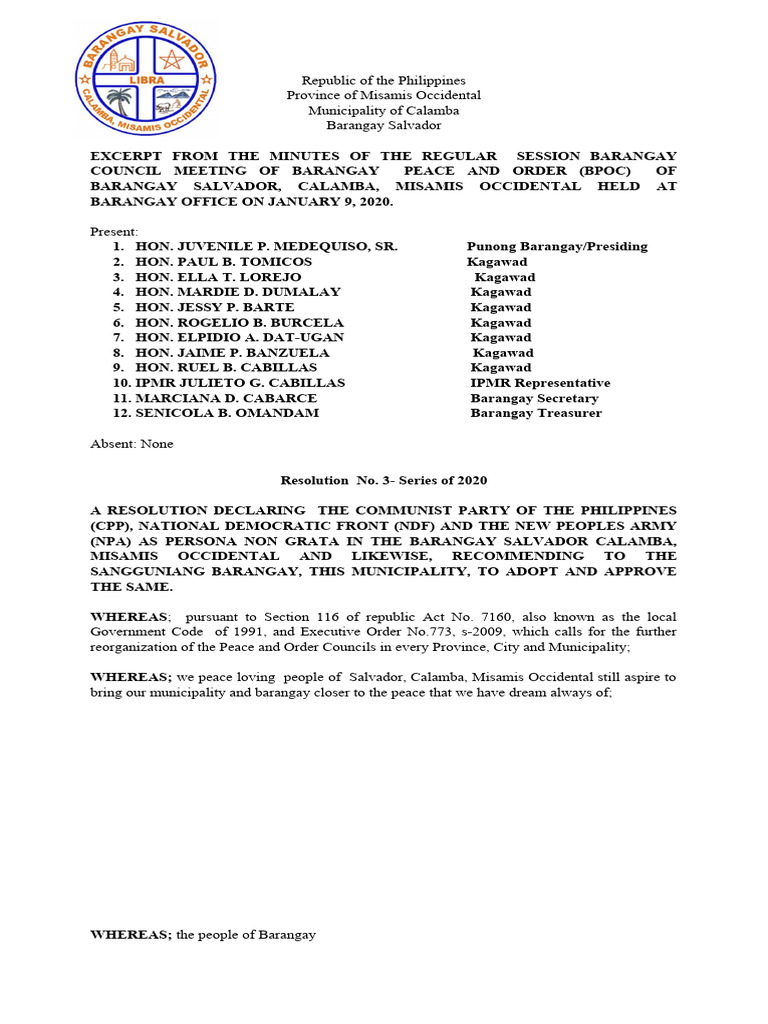 Reso On Persona Non Grata | PDF | Government | Philippines