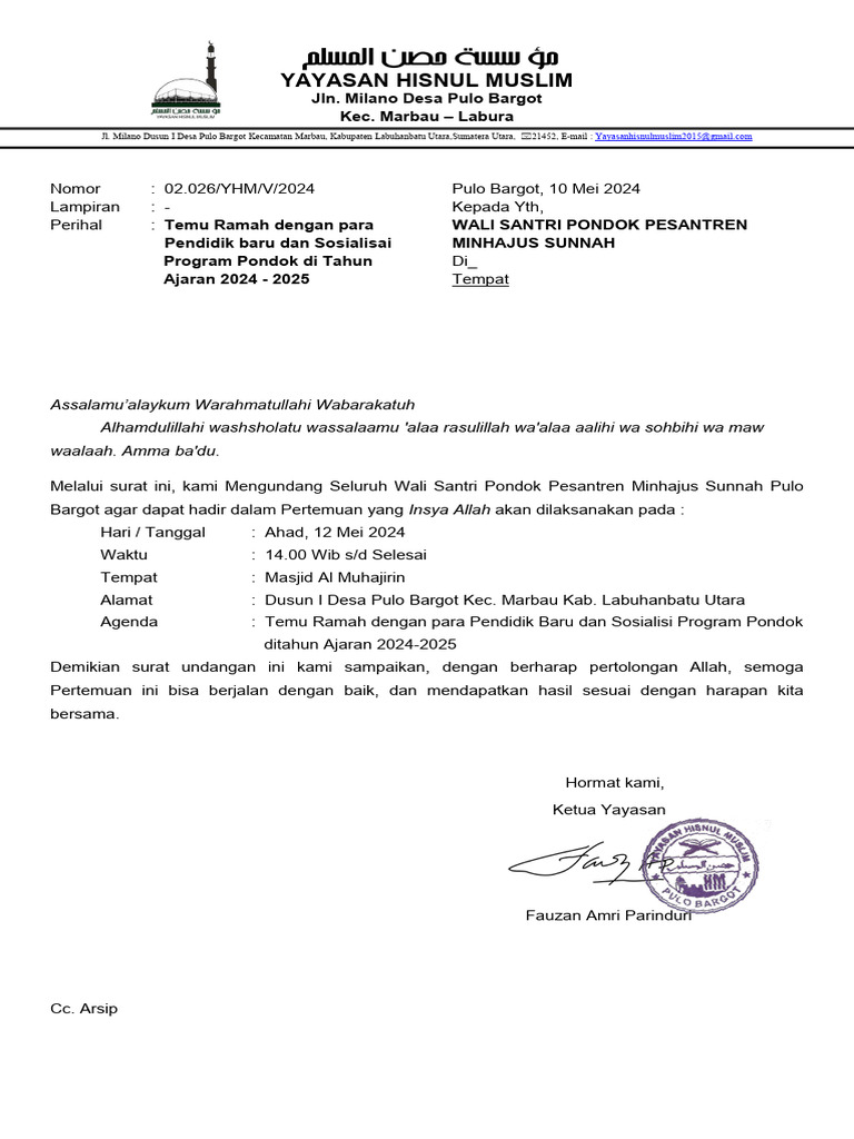 026 02 Surat Undangan Pertemuan Dengan Wali Santri Dan para Pendidik Baru Serta Sosialisasi ...