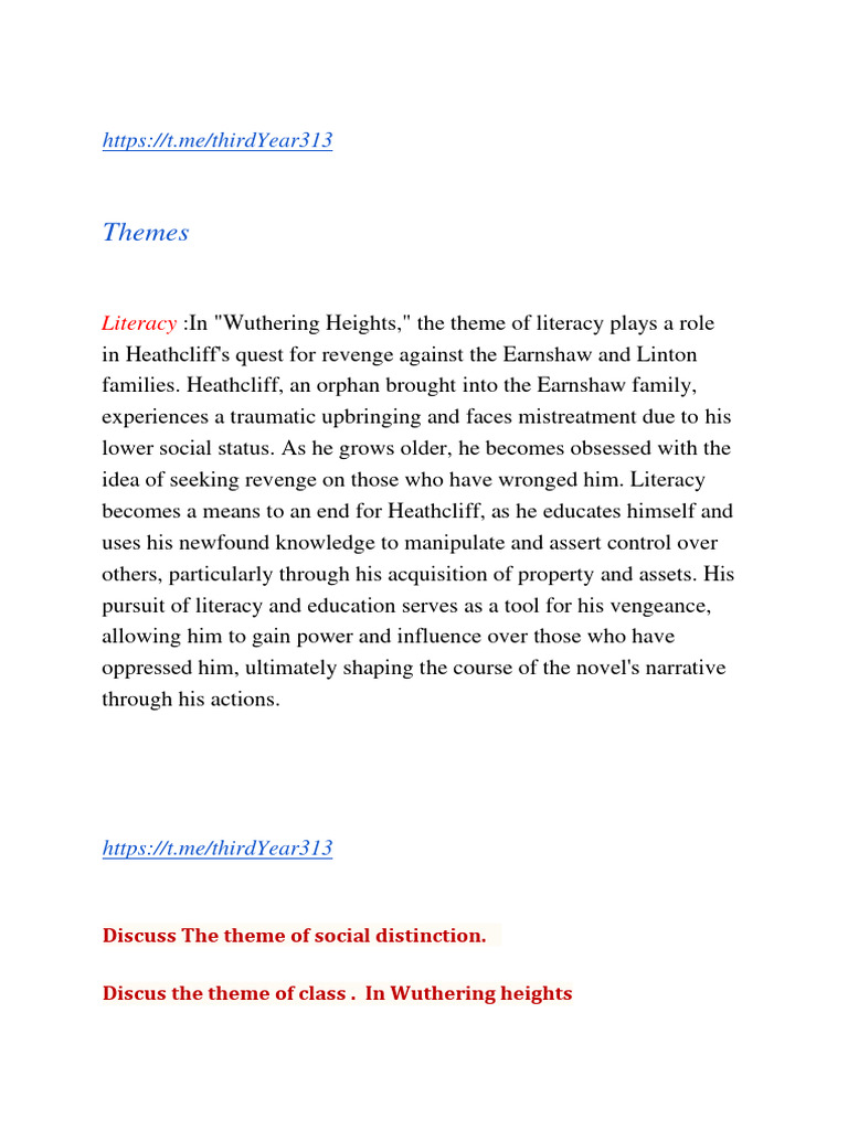 Themes in Wuthering Heights | PDF | Wuthering Heights | Heathcliff ...