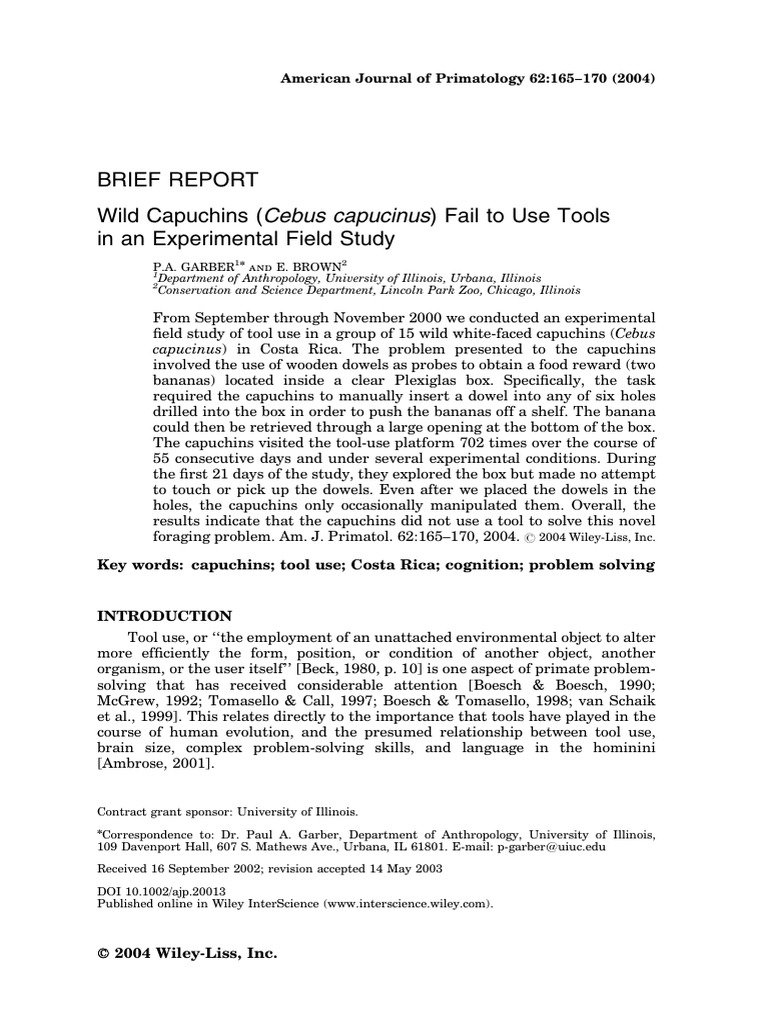 Capuchins Fail Tool Use in Study | PDF | Ethology | Zoology