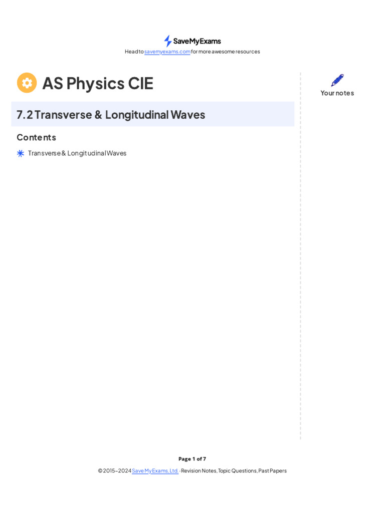 7.2 Transverse & Longitudinal Waves | PDF | Waves | Classical Mechanics