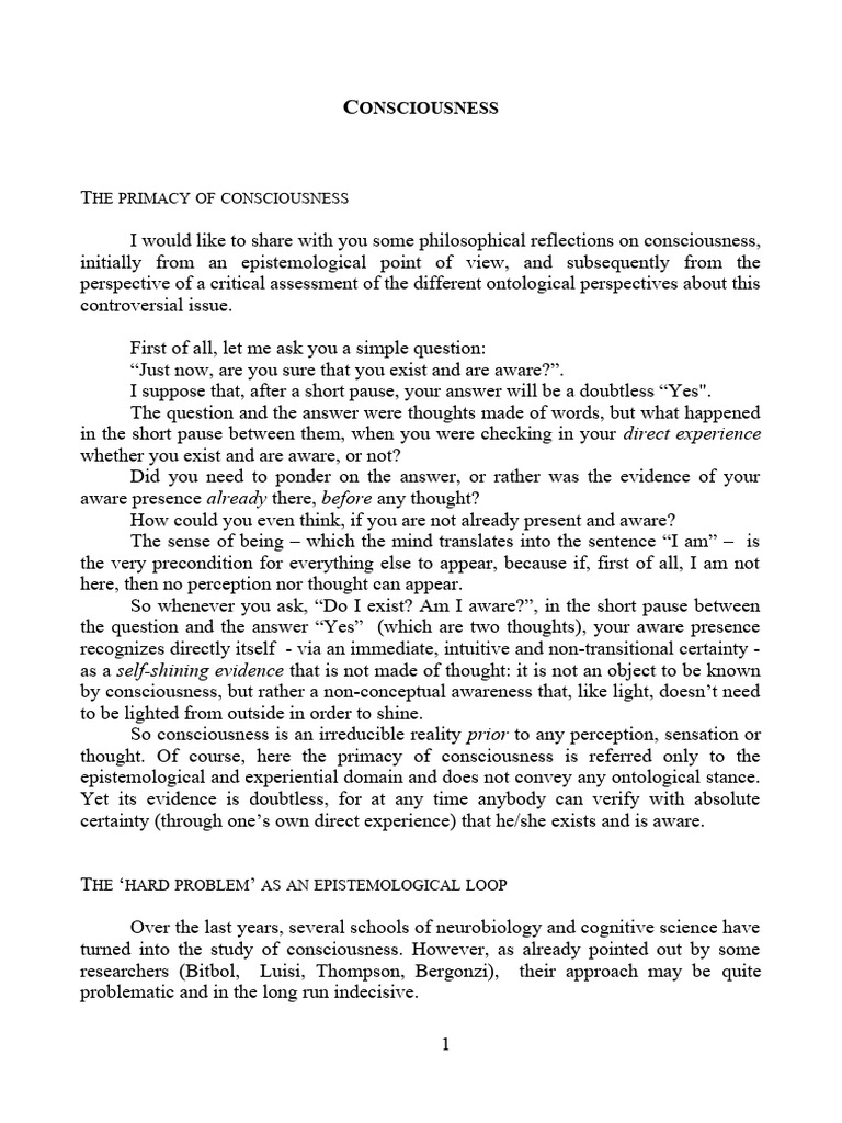 Consciousness | PDF | Consciousness | Experience