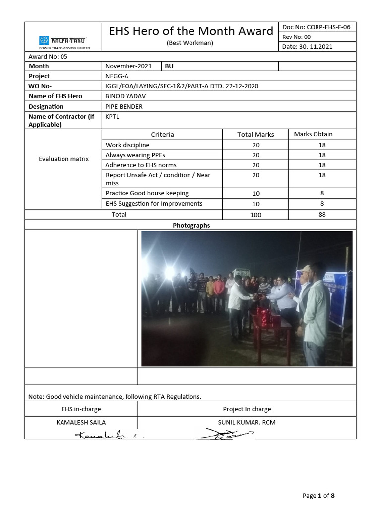 02 Ehs Hero Of The Month Nov 2021 Pdf Engineering
